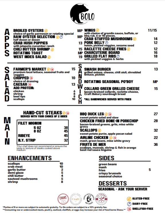 Our Menu - Bolo Restaurant