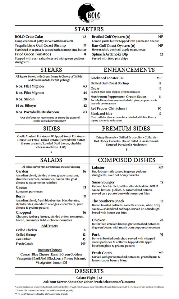 Our Menu - Bolo Restaurant
